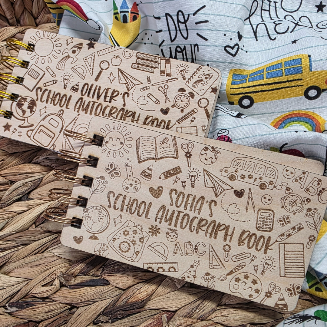 Mini Custom Wood School Icons Autograph Book - Personalized Mini Memor ...