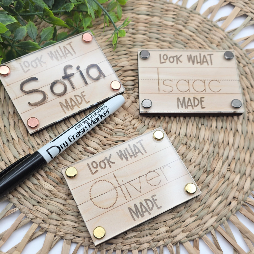 Custom “Look What I Made” Magnet | Dry Erase Name Tag for Kids | Fridg ...